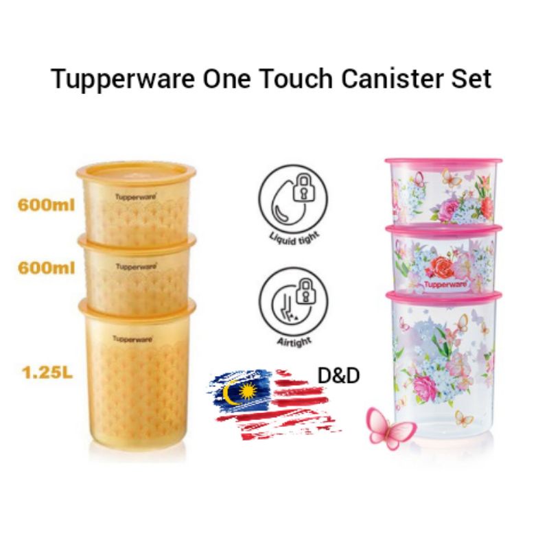 Tupperware One Touch Canister Set (3) [Pink Blossom/Spring Garden/Royale Bloom/Golden Touch ...