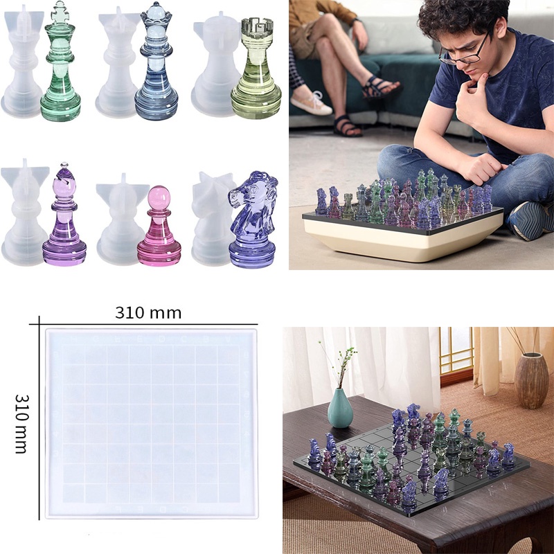 6 Pcs International Chess Epoxy Resin Mold Chess Pieces Silicone Mould ...