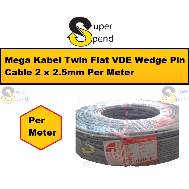 [ Per meter ] Mega Kabel Twin Flat VDE Wedge Pin Cable 2 x 2.5mm 100% ...