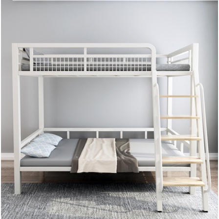Double Decker Metal Bunk Bed Frame Adult Loft Bed Front Side Stair ...
