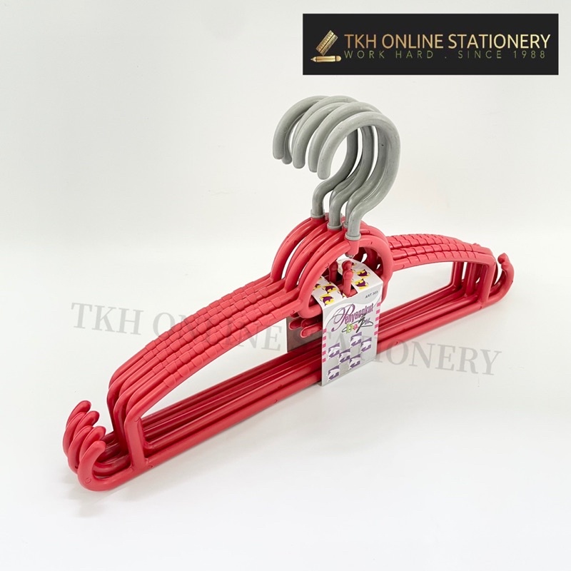 Red Clothes Hangers/ Laundry Hangers 6 in 1/ Penyangkut Baju Tebal ...
