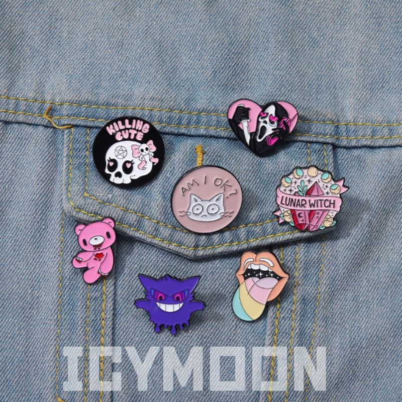 Enamel Pins : Pink Goth Teddy Skulls Gengar Rainbow Lips Quotes Cats ...