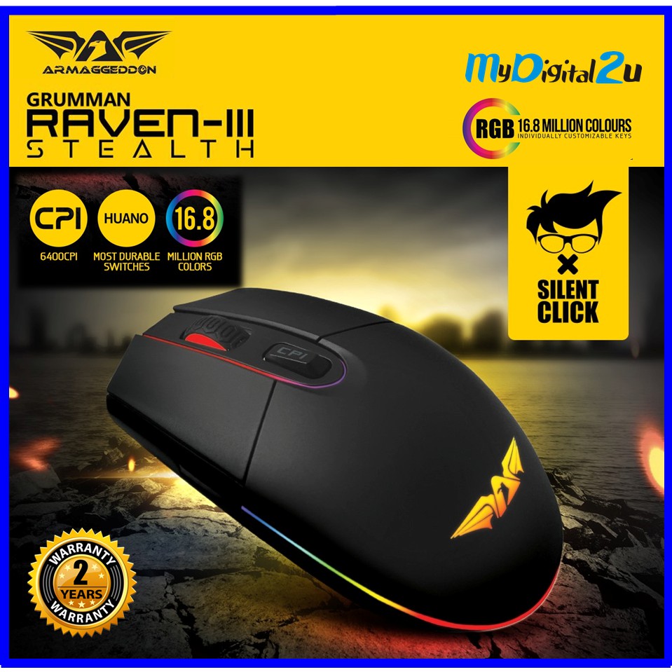 Armaggeddon Grumman Raven III Stealth 6400dpi Gaming Mouse *Silent ...