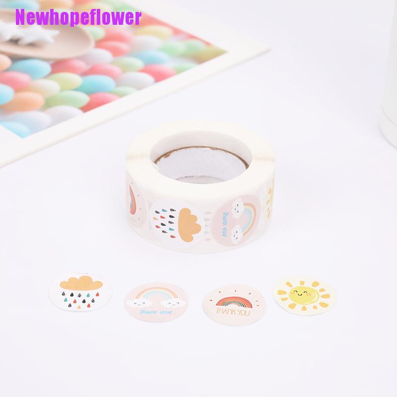 [nfph] 500 Pcs Round Cartoon Thank You Stickers Cute Sun Rainbow Clouds