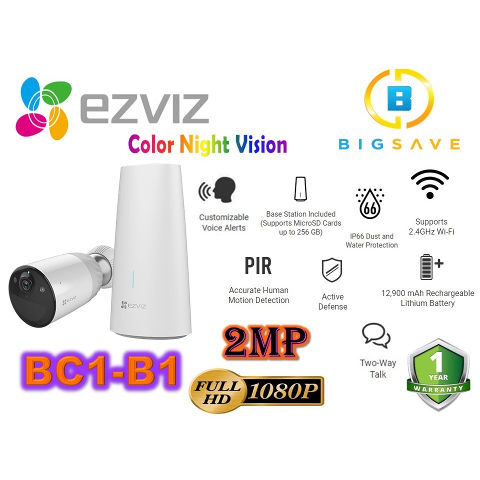 EZVIZ BC1-B1 WIFI CAMERA WITH FULL COLOR BATTERY-POWERED CAMERA KIT ...