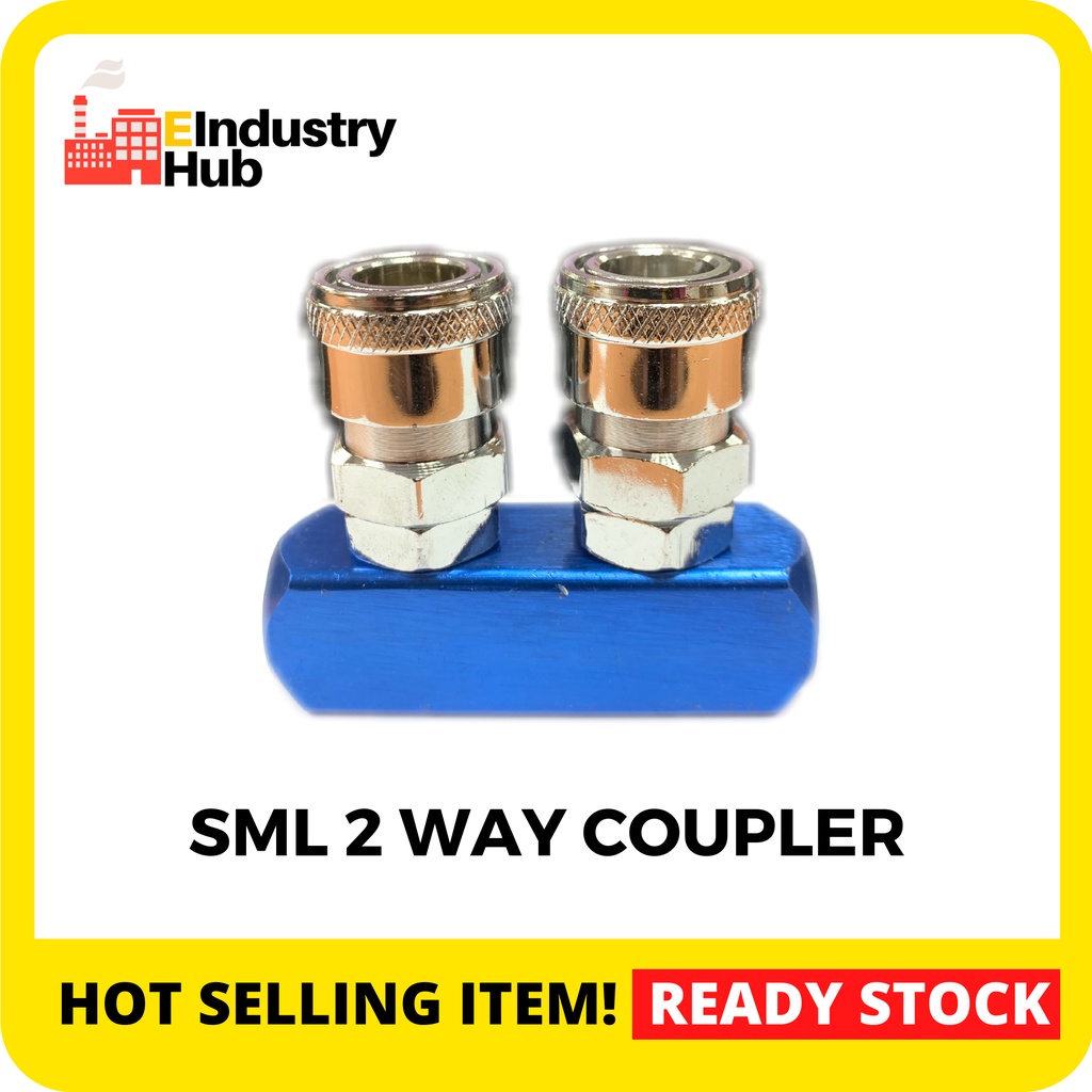 SML 2 Way Pneumatic Air Compressor Hose Quick Coupler Plug Fitting Air ...
