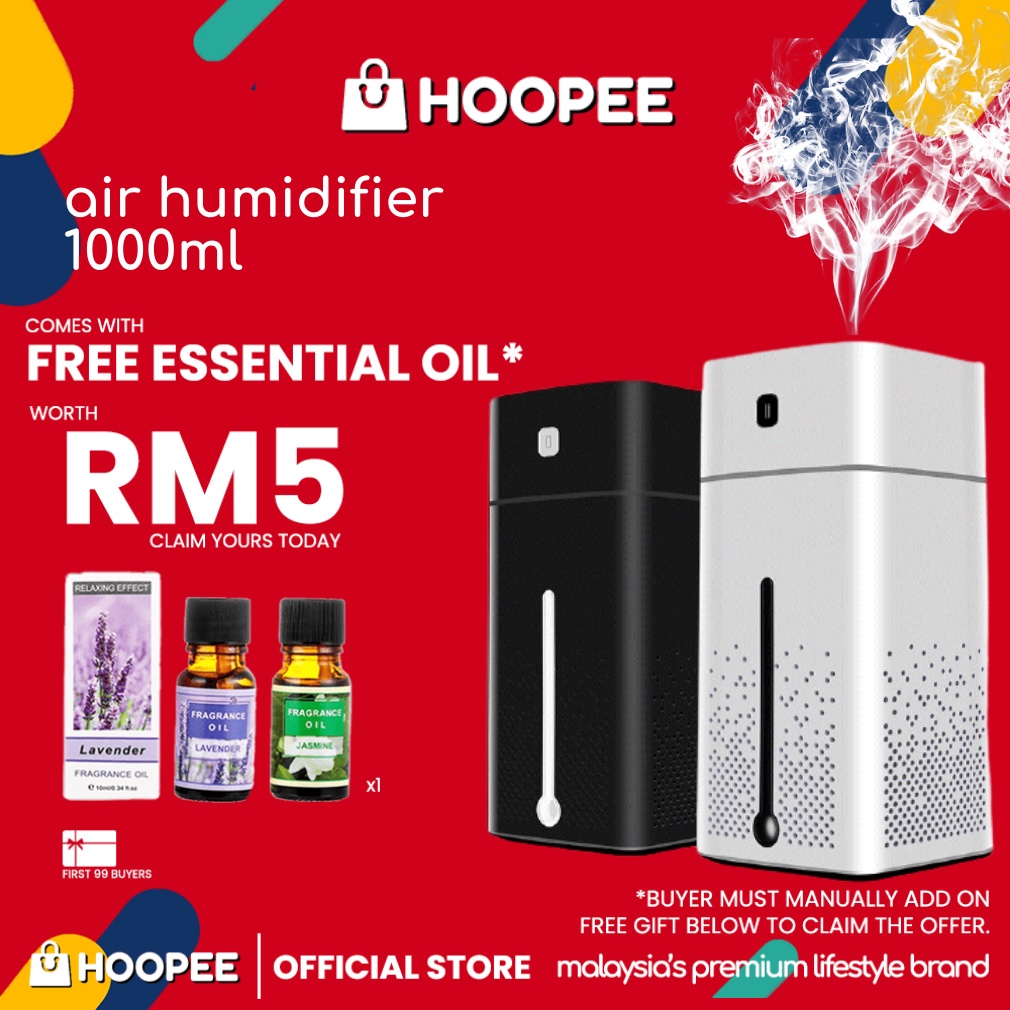 HOOPEE 7 Colors Air Humidifier With Essential Oil 1000ml Air Purifier ...