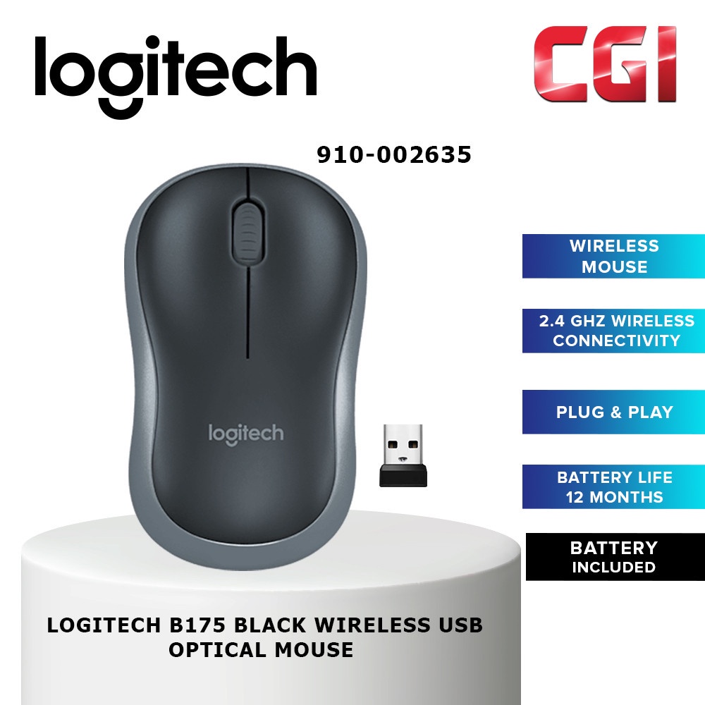 Logitech B175 Wireless USB Optical Mouse - Black (910-002635) | Shopee ...