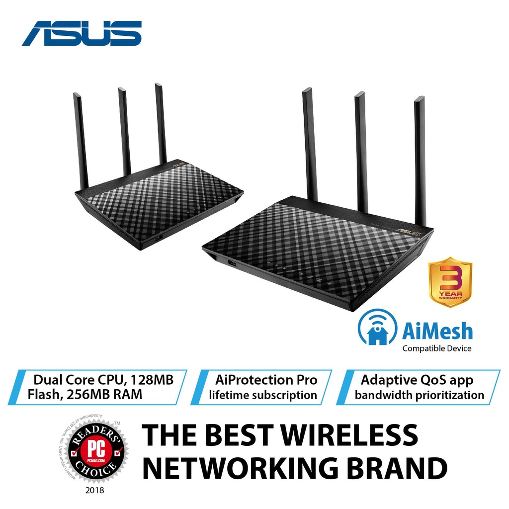 ASUS RT-AC67U WIRELESS-AC1900 DUAL BAND GIGABIT ROUTER (AIMESH TWIN ...