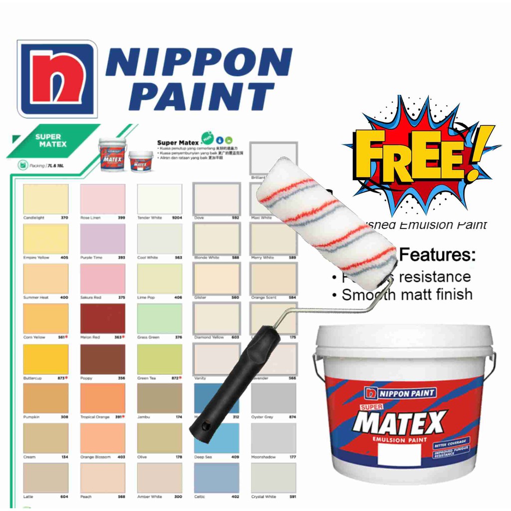 7L NIPPON PAINT Super Matex 7 liter ( FREE 7" ROLLER SET ) Emulsion ...
