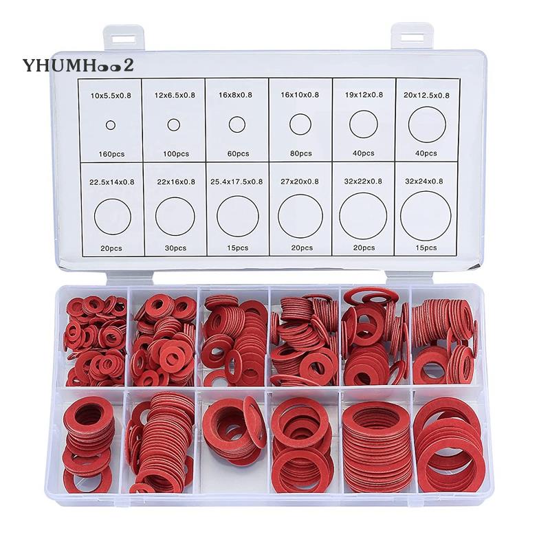 600Pcs Fibre Washer Assorted Kit 12 Size Red Steel Paper Fiber Flat ...