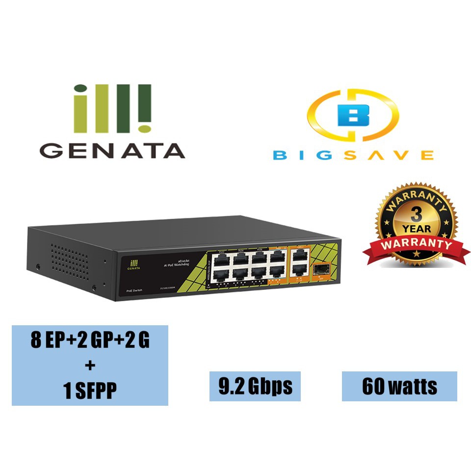 GENATA SW-GNT-P4804V6 6-PORT 10/100 + 2-PORT 10/100/1000 POE NETWORK ...