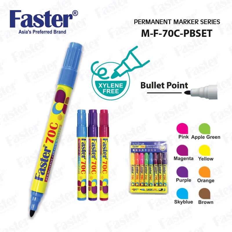 Faster M-F-70C Permanent Colours Markers In Pp Case (8 Colours/Set ...