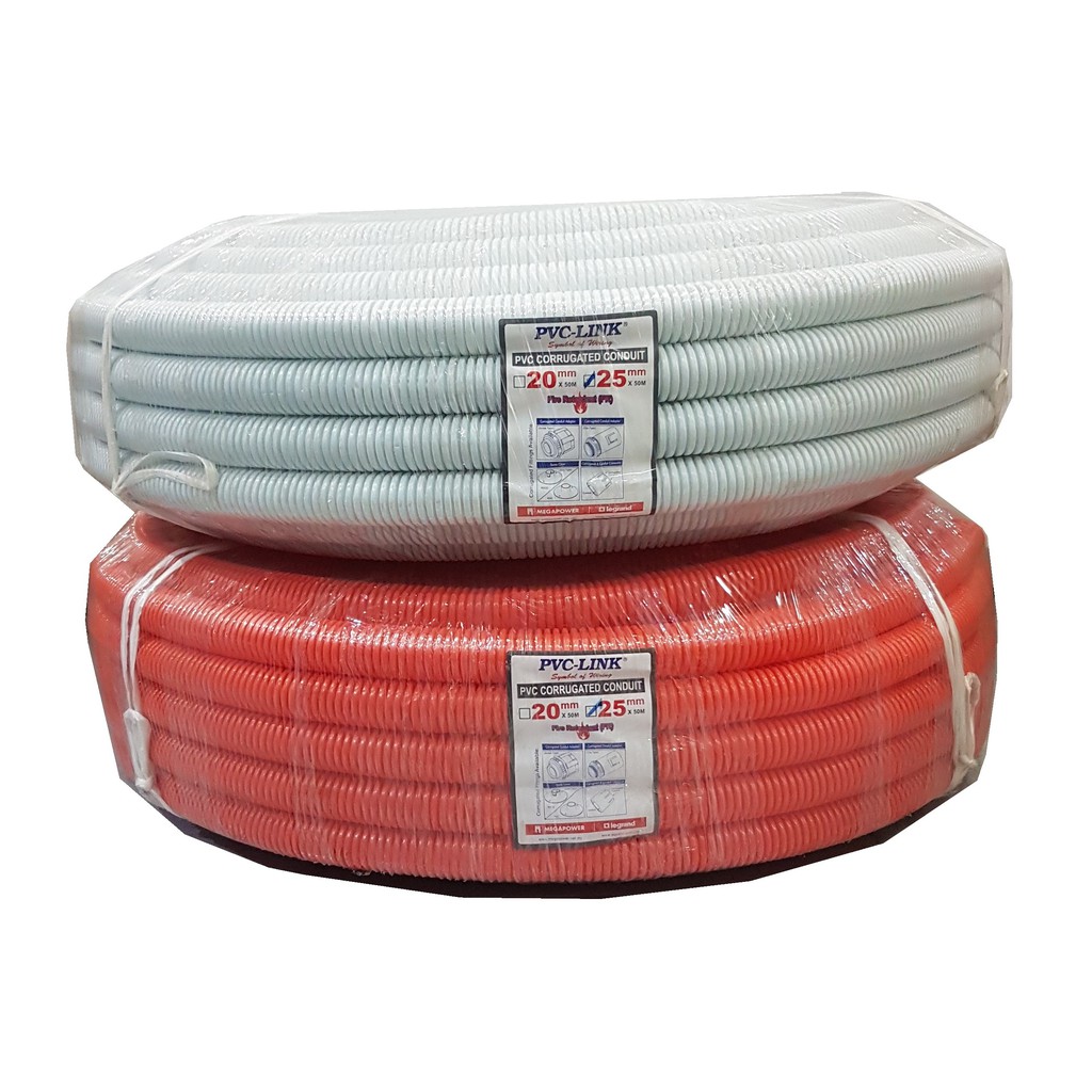 PVC-LINK 25mm PVC Corrugated Conduit Fire Retardant(FR) (White/ Orange ...