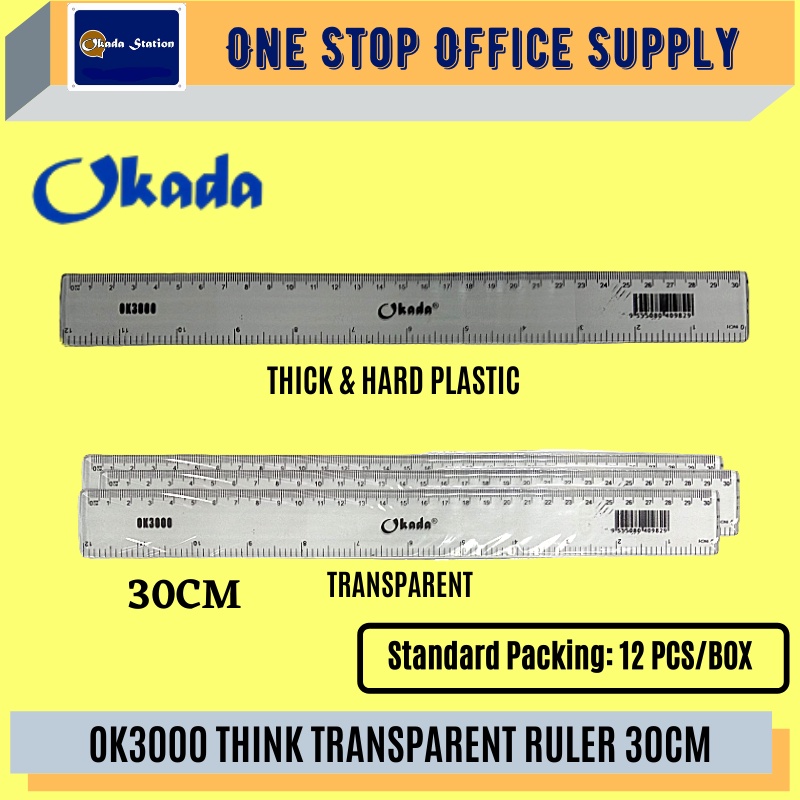 OKADA Extra Thick Straight Ruler (30cm) / Plastic Ruler / Pembaris ...