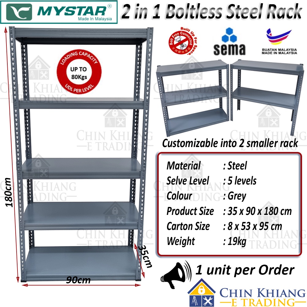 Mystar BS5000E 2 in 1 Boltless Racking Steel Rack Shelves 5 Level | Shopee Malaysia