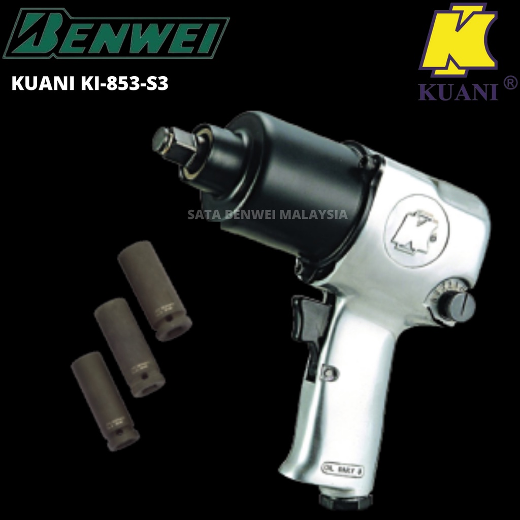 (ND) KUANI KI-853-S3 1/2” SQ. DR. SUPER DUTY AIR IMPACT WRENCH SET + 3 ...