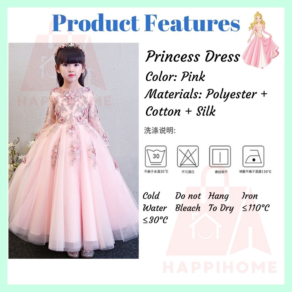 Kids Gown Girl Princess Dress Budak Lace Long Sleeve Costume Wedding ...