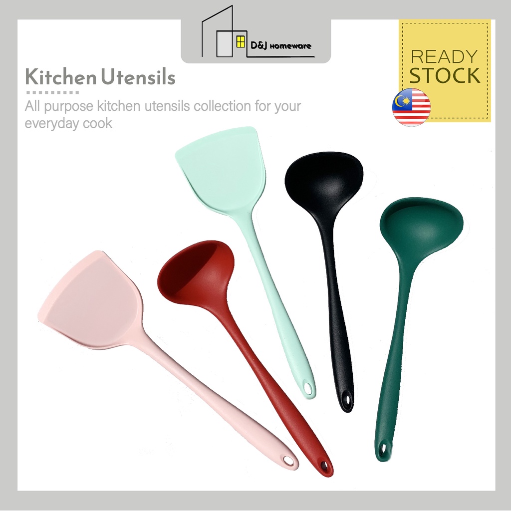 Silicone Turner Cooking Spatula Spade / Silicone Ladle Slotted ...