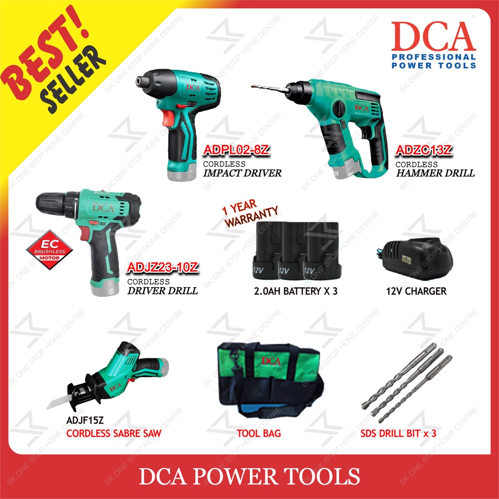 DCA Cordless 12V COMBO (Hammer Drill / Impact Driver / Driver Drill ...