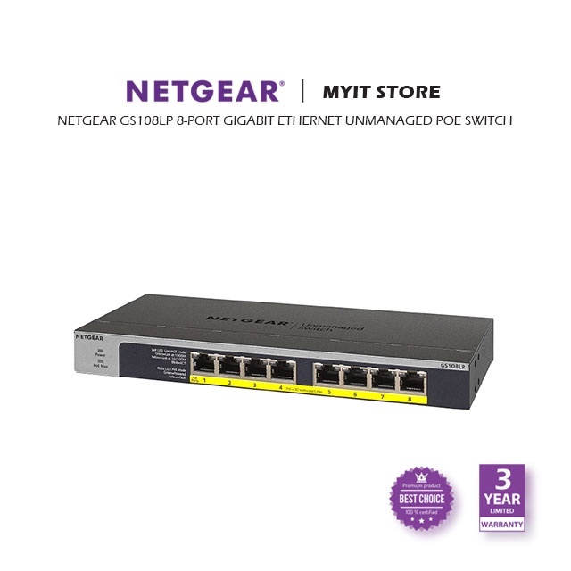 NETGEAR GS108LP 8-Port Gigabit Ethernet Unmanaged PoE Switch【3 Years ...