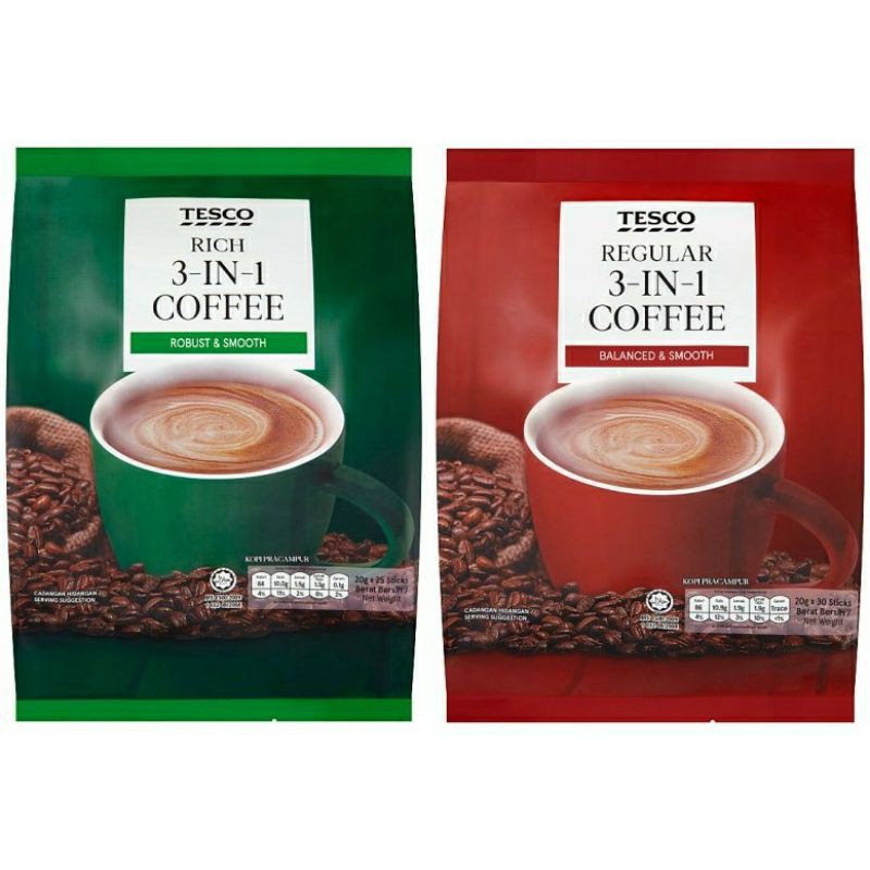 TESCO 3-IN-1 COFFEE REGULAR / RICH 20g INDIVIDUAL PACK | Shopee Malaysia