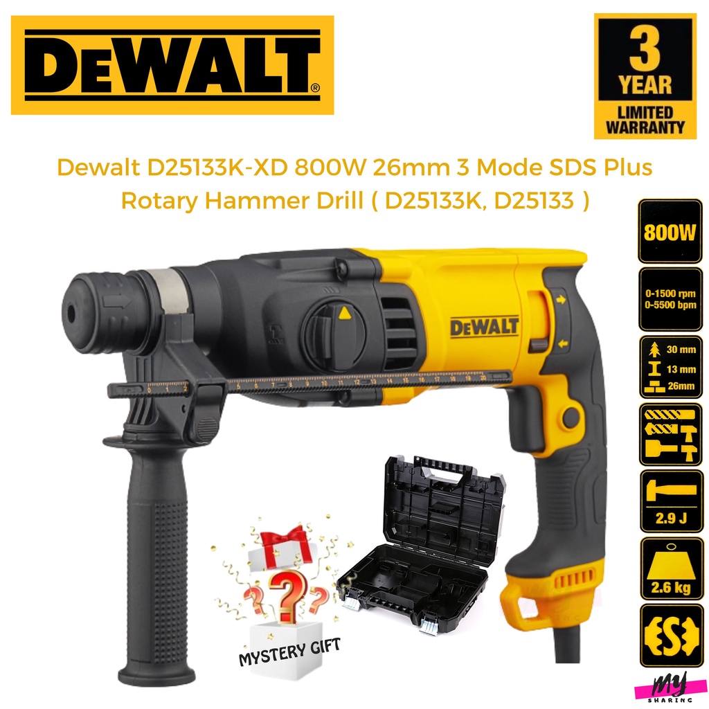 DEWALT D25133K-XD 800W 26mm 3 Mode SDS Plus Rotary Hammer Drill ...