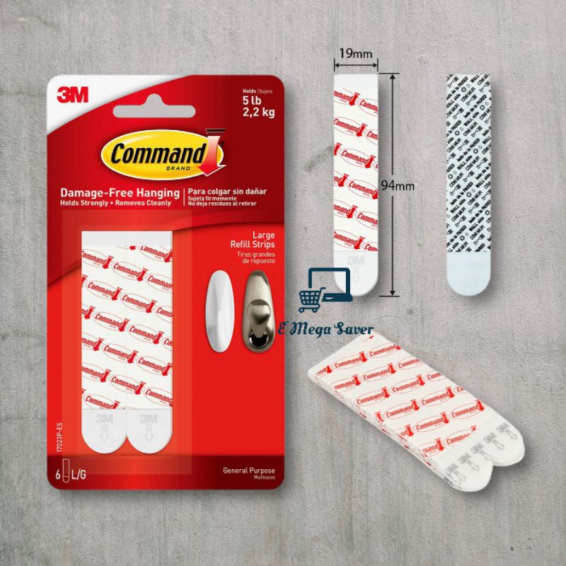 3M Command 17023 Large Adhesive Refill Strips (6 Strips) | Shopee Malaysia