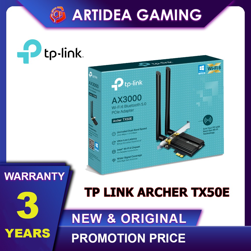 TP-LINK ARCHER TX50E AX3000 Wi-Fi 6 BLUETOOTH 5.0 PCIe WIFI ADAPTER ...