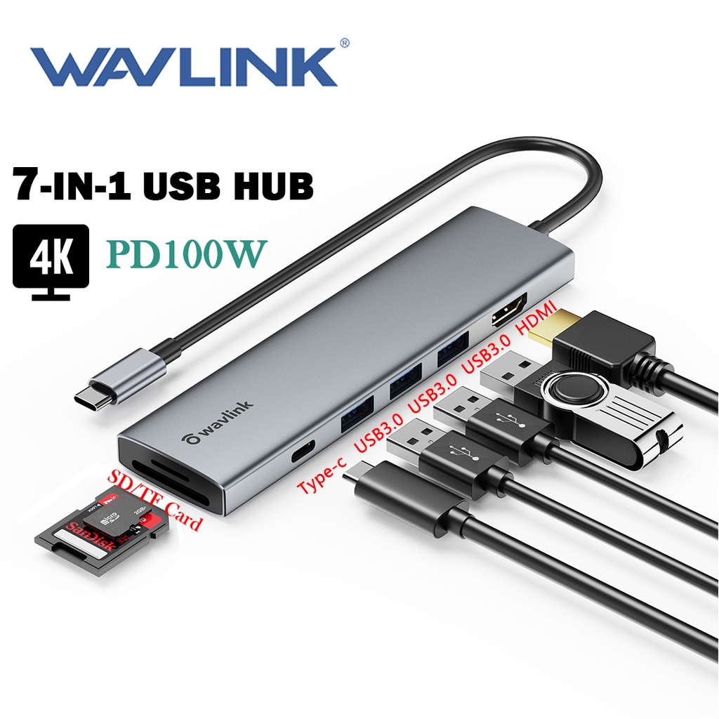 Wavlink USB C Hub, 7-in-1 Type-C Multiport Adapter with 100W Power ...