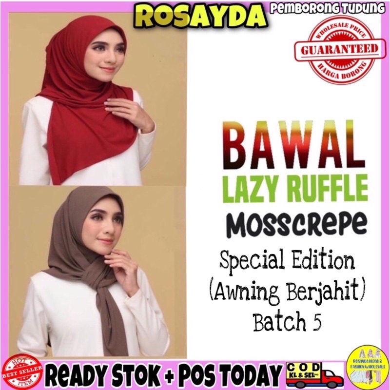 Rosayda 🇲🇾 Bawal Lazy Ruffle Batch 5 Mosscrepe Premium Bawal Malas ...