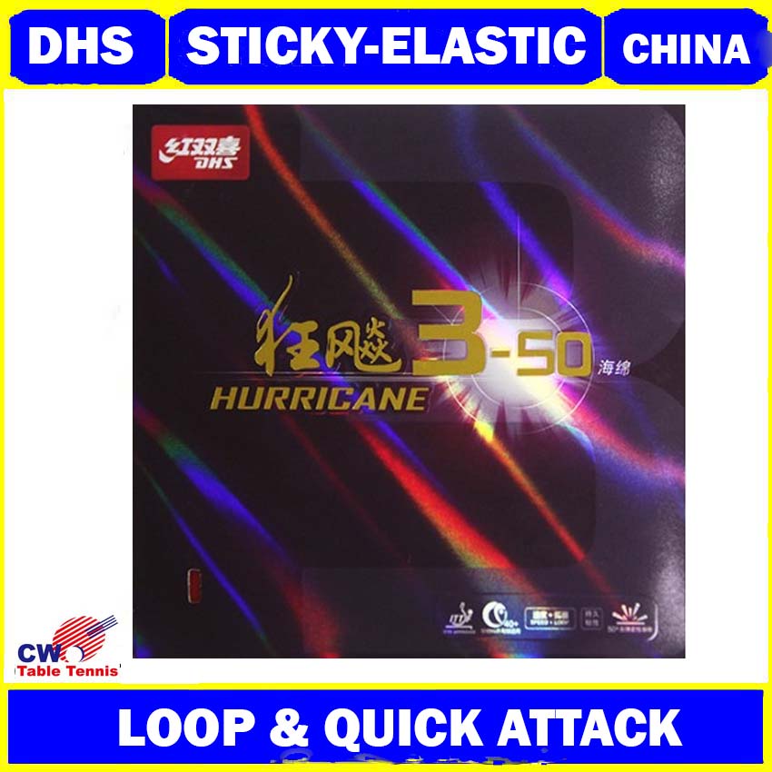 DHS Hurricane 3-50 Sticky Elastic Inverted Rubber Table Tennis Rubber ...