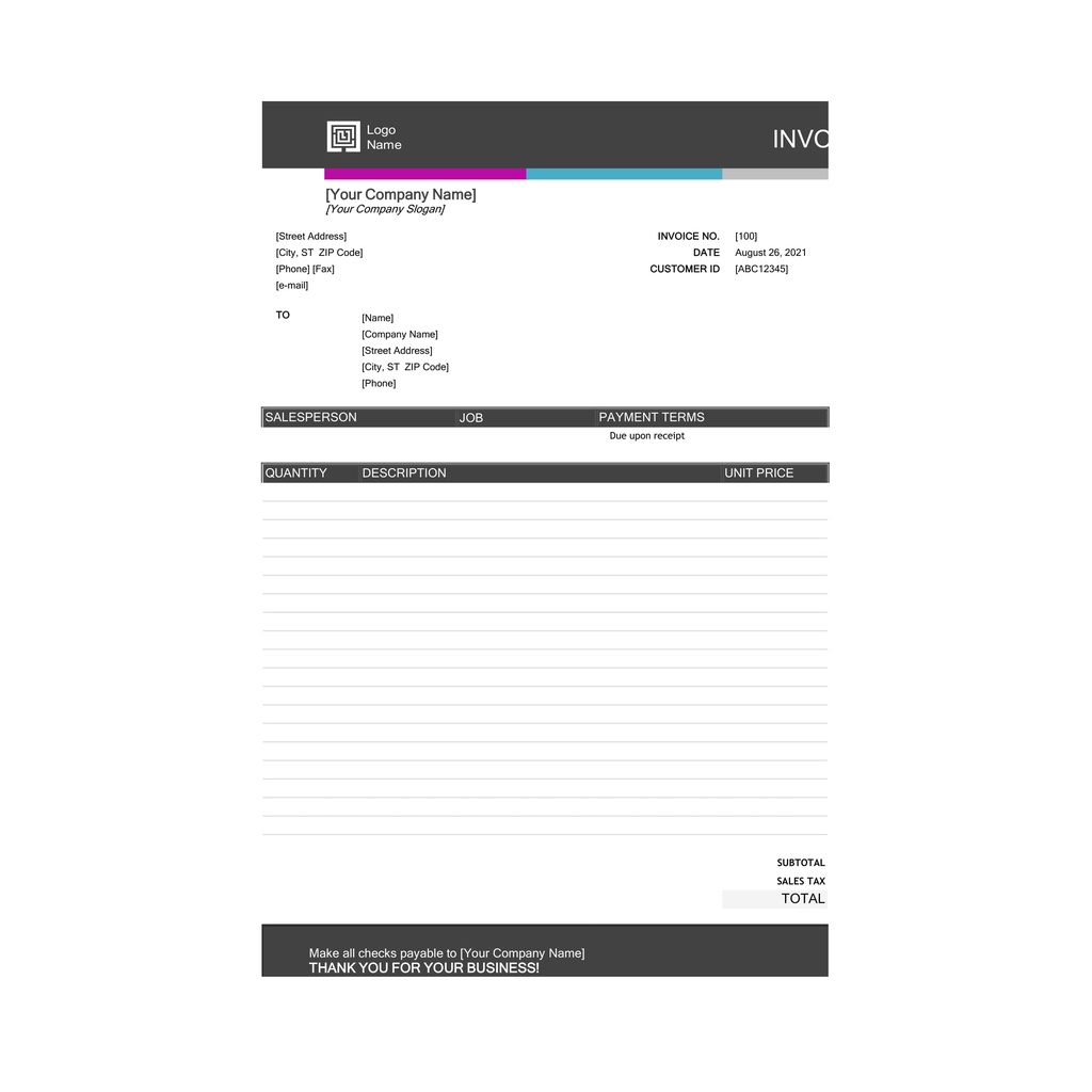 template invoice quotation receipt microsoft excel business purpose ...