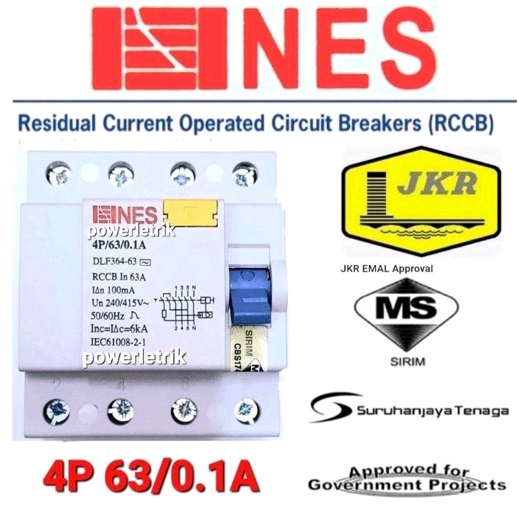 *READY STOCK* NES 3 PHASE 4 POLE ELCB RCCB 40A & 63A (0.1 /100mA) WITH ...