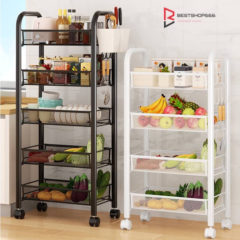 5 Tier Stainless Steel Kitchen Storage Rack With Wheel Kabinet Dapur ...