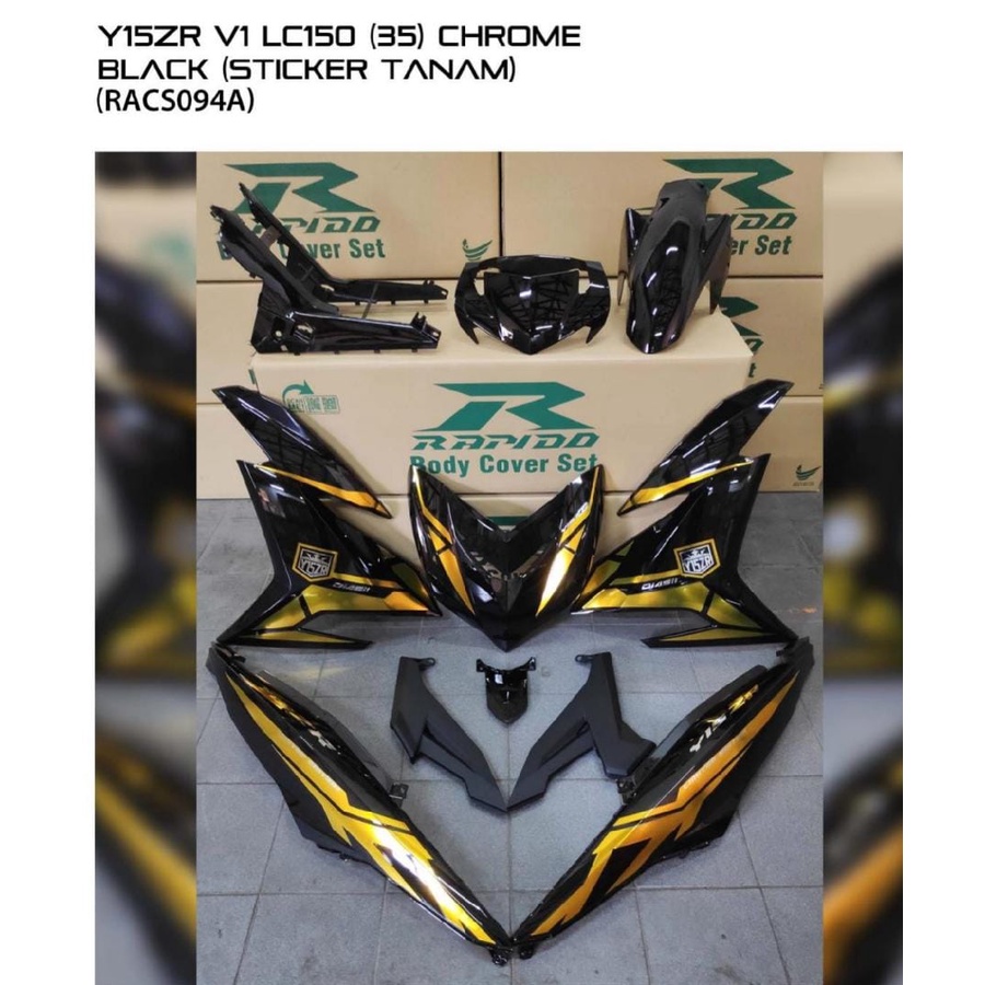 Cover Set Yamaha Y15 V1 V2 Y15ZR Exciter155 Hitam Kilat Sticker Body Gold Chrome Sticker Tanam ...