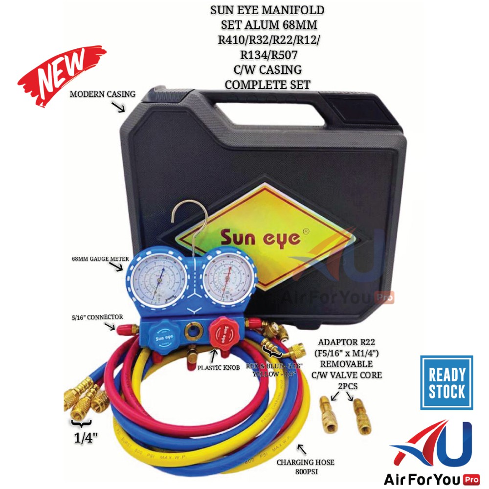 SunEye Manifold Set Alum 68mm Gas R410A/R32/R22/R12/R134/R507 Casing ...