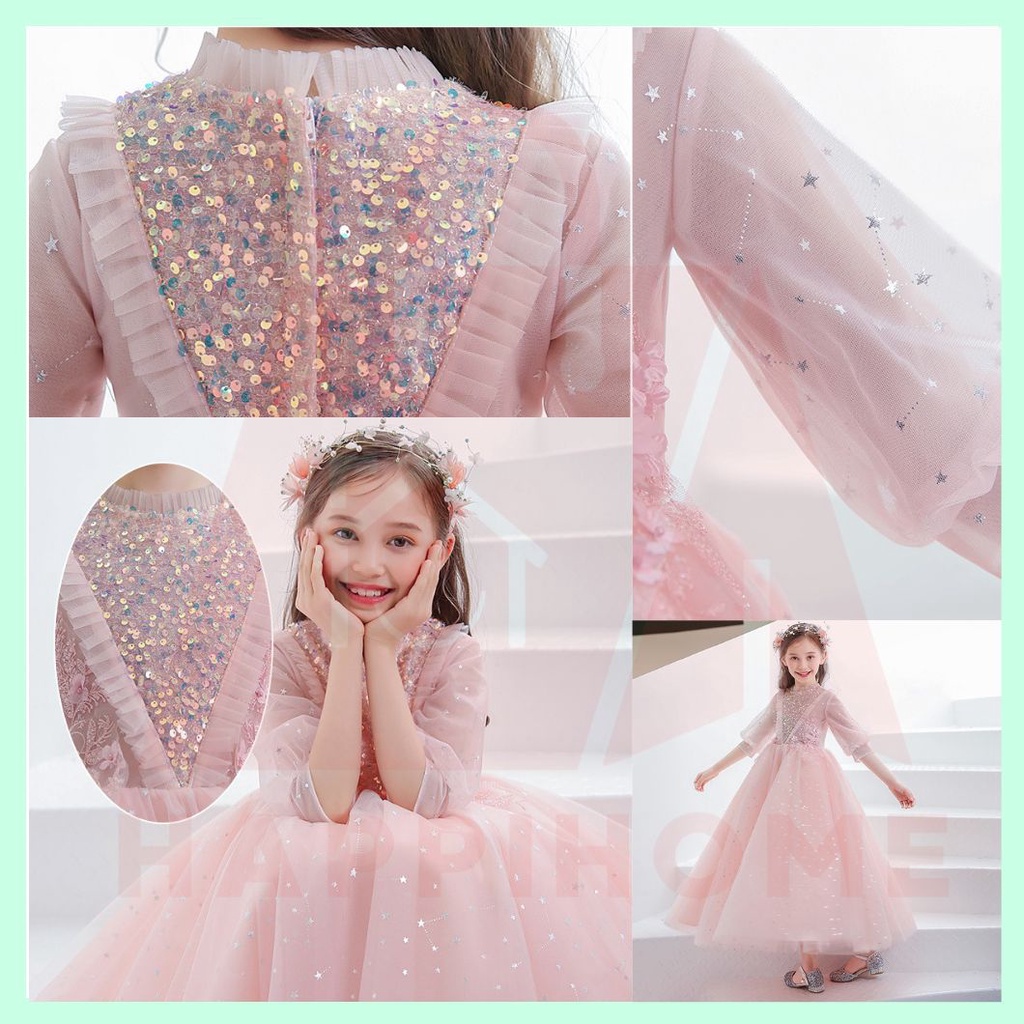 Kids Gown Girl Princess Dress Budak Lace Long Sleeve Costume Wedding ...