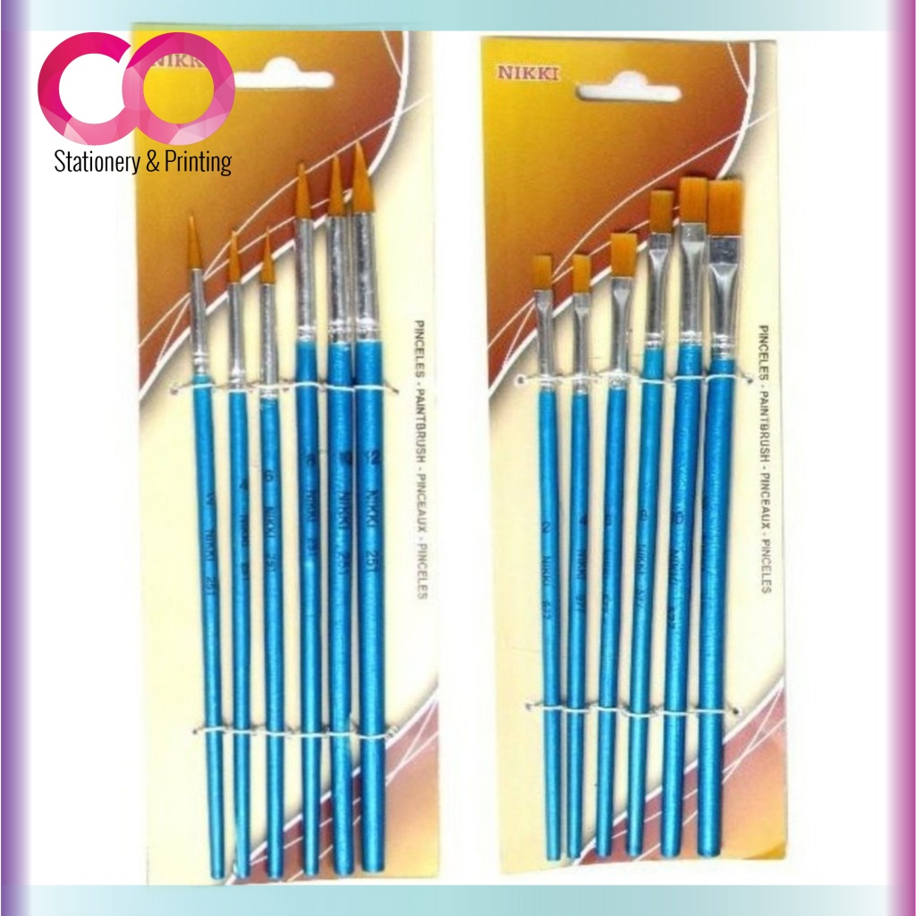 Nikki Brush Set 251 (6pcs) Artist Nylon Brush Set of 6 (Flat / Round ...