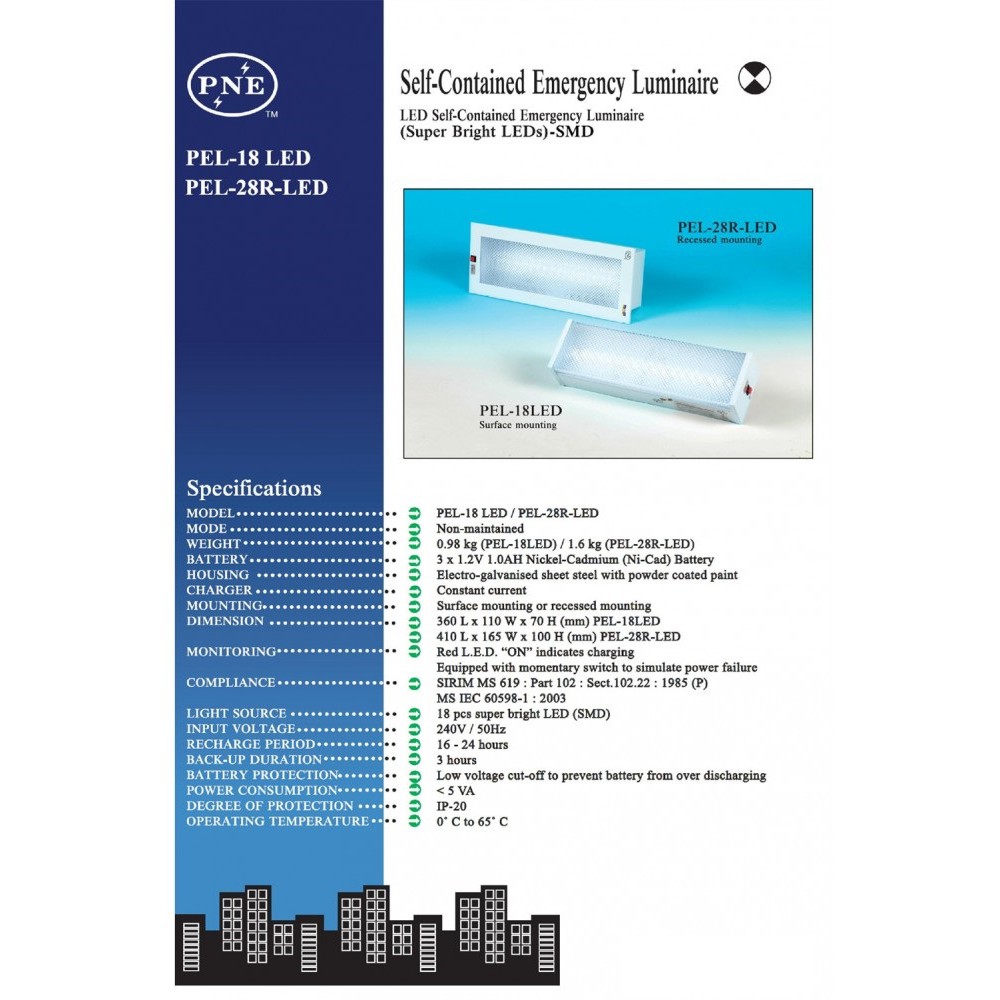 PNE SURFACE MOUNT EMERGENCY LIGHT PEL-18-LED/PEL-28R RECESSSED TYPE (SIRIM & GOVERNMENT APPROVED ...