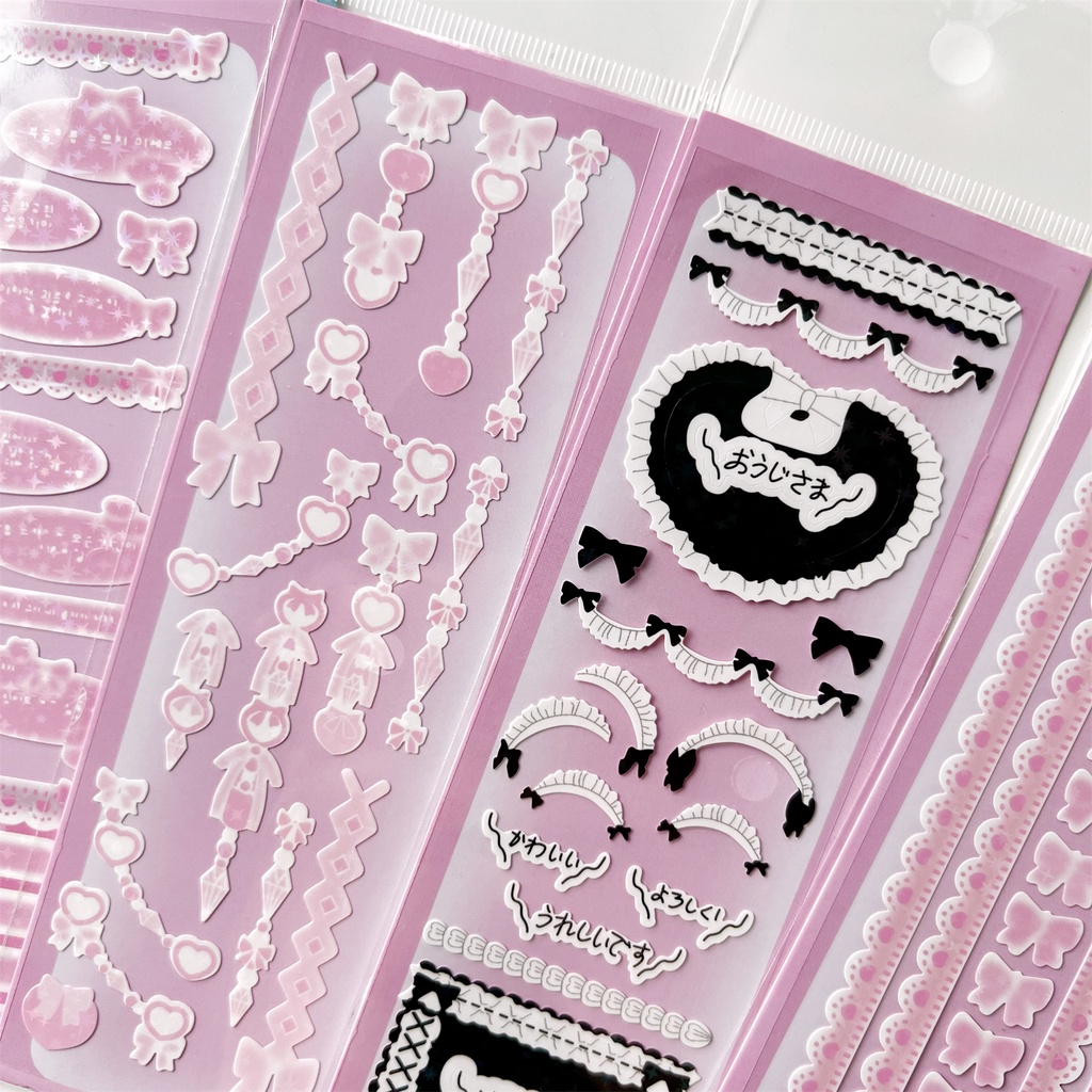 ins Pink Girl Bow Lace Ribbon Cuckoo Card Sticker Photo Frame Small ...