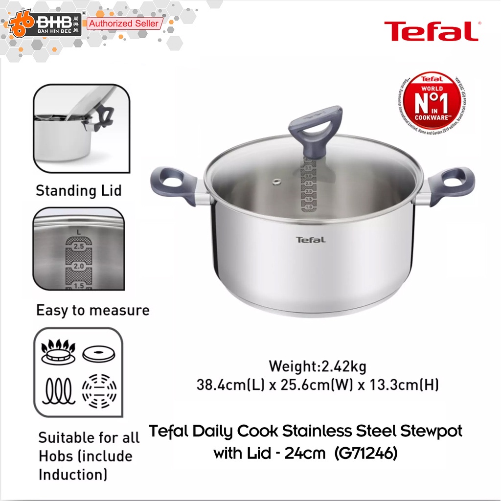 Tefal Daily Cook Stainless Steel Stewpot with Lid - 24cm (G71246) | Shopee Malaysia