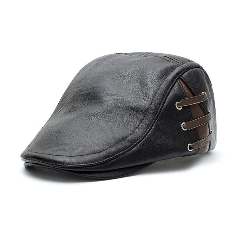 European style Leather Cap Adjustable Persona cap for men mesh hat topi ...