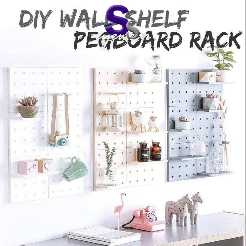 DIY Wall Shelf Rack Pegboard Hardboard Perforated Hole Board Wall Mount ...