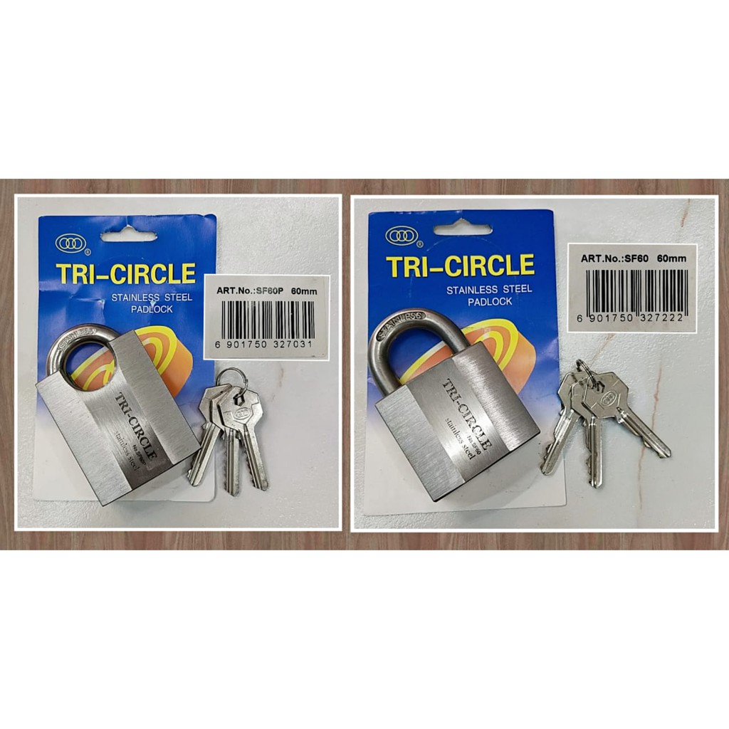 Tri-Circle STAINLESS STEEL Pad Lock (Oval Wrapped OR Simple) | Shopee ...