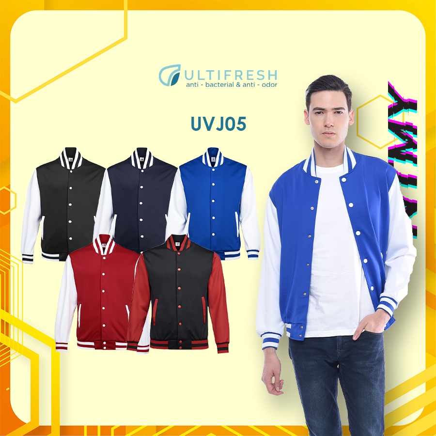 Ultifresh UVJ05 Varsity Jacket Unisex Snap Button Baseball Sweater ...