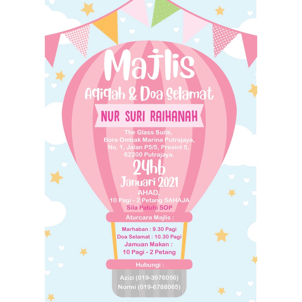 KAD AQIQAH AKIKAH CUSTOM INVITATION CARD BABY KIDS GIRL + ENVELOPE ...