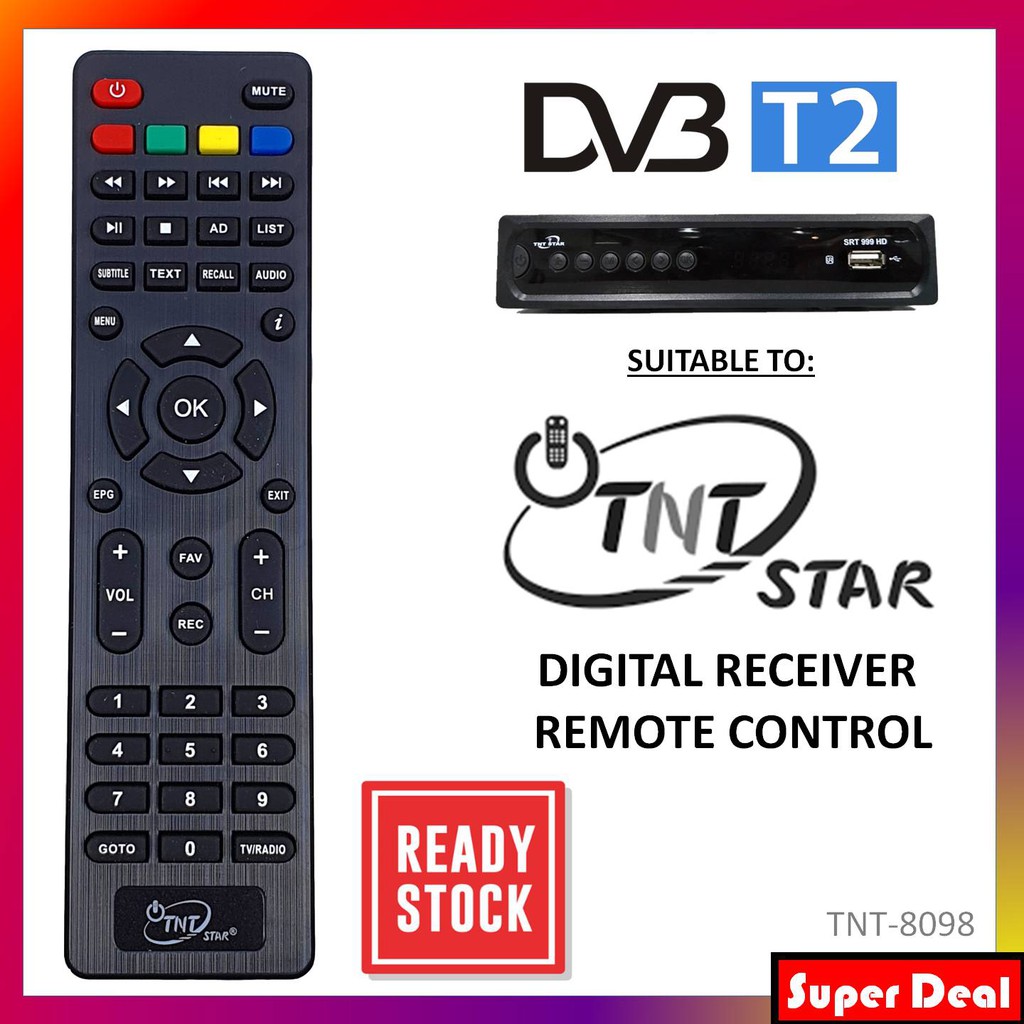 TNT DVB T2 Digital Receiver Remote Control Replacement (TNT Star)(8098 ...