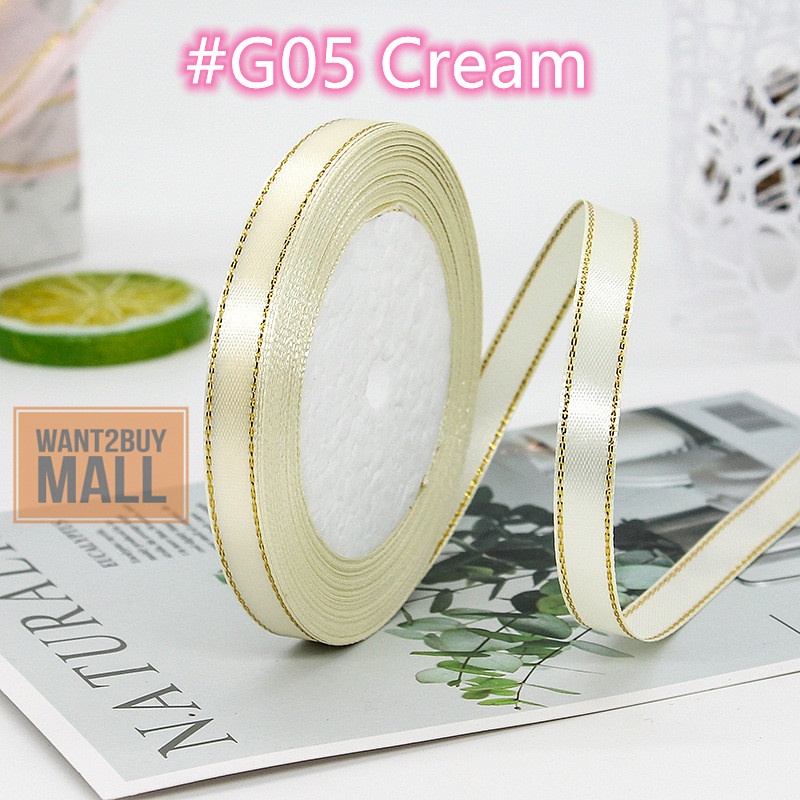 🇲🇾 🏆 25yrd/Roll 0.6cm 1cm Gold Edged Line Satin Ribbon Hadiah Wrapping ...