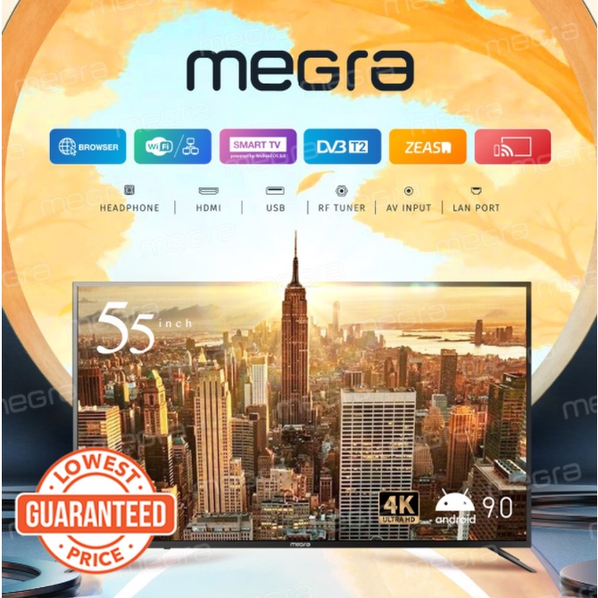 MEGRA 55’’ 4K UHD SMART LED TV Powered By ANDROID O.S 9.0 | Shopee Malaysia